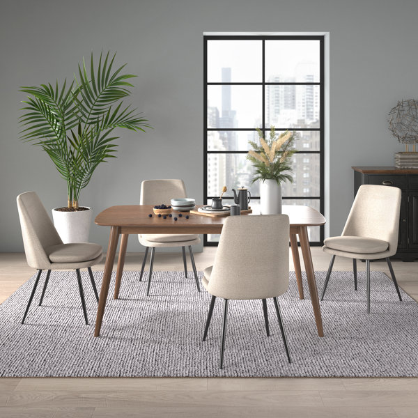 George Oliver Larissa Mid-Century Modern Tapered Dining Set - Finish, Chenille Fabric, 63 ...